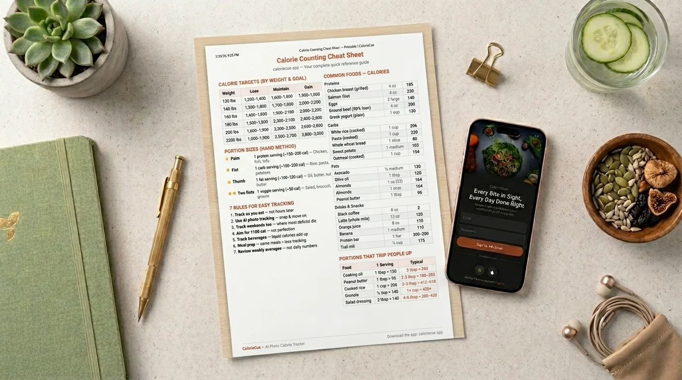 The Complete Calorie Counting Cheat Sheet (Free Printable PDF) | CalorieCue